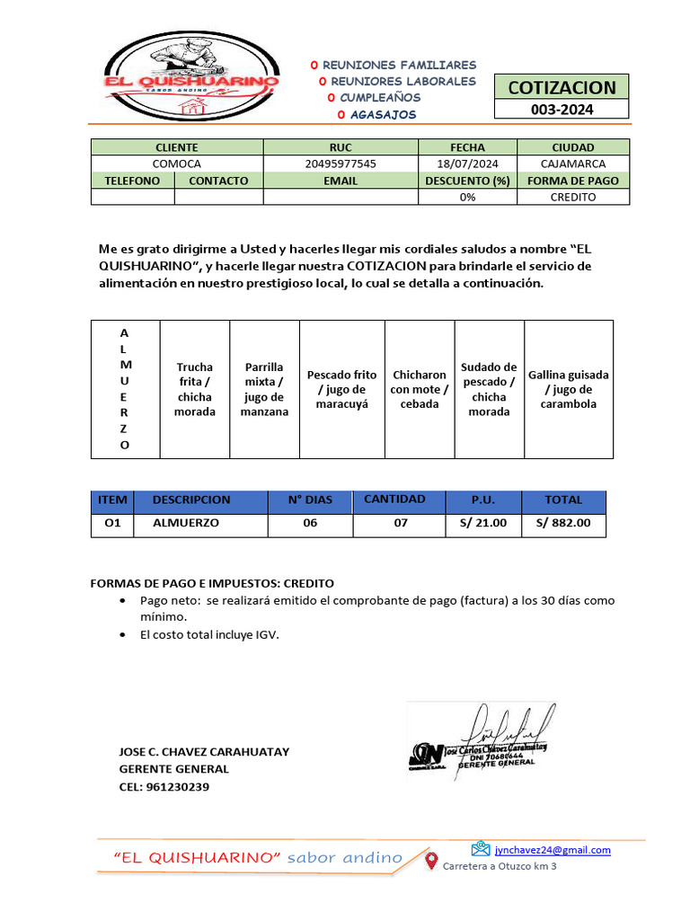 Cotizacion Comoca 01 - 085656 | PDF