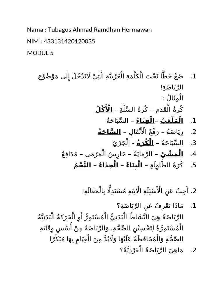 Arab 2 - Latihan 5 | PDF
