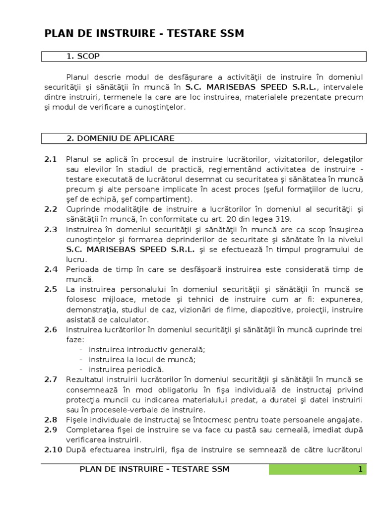 Plan de Instruire Si Testare | PDF