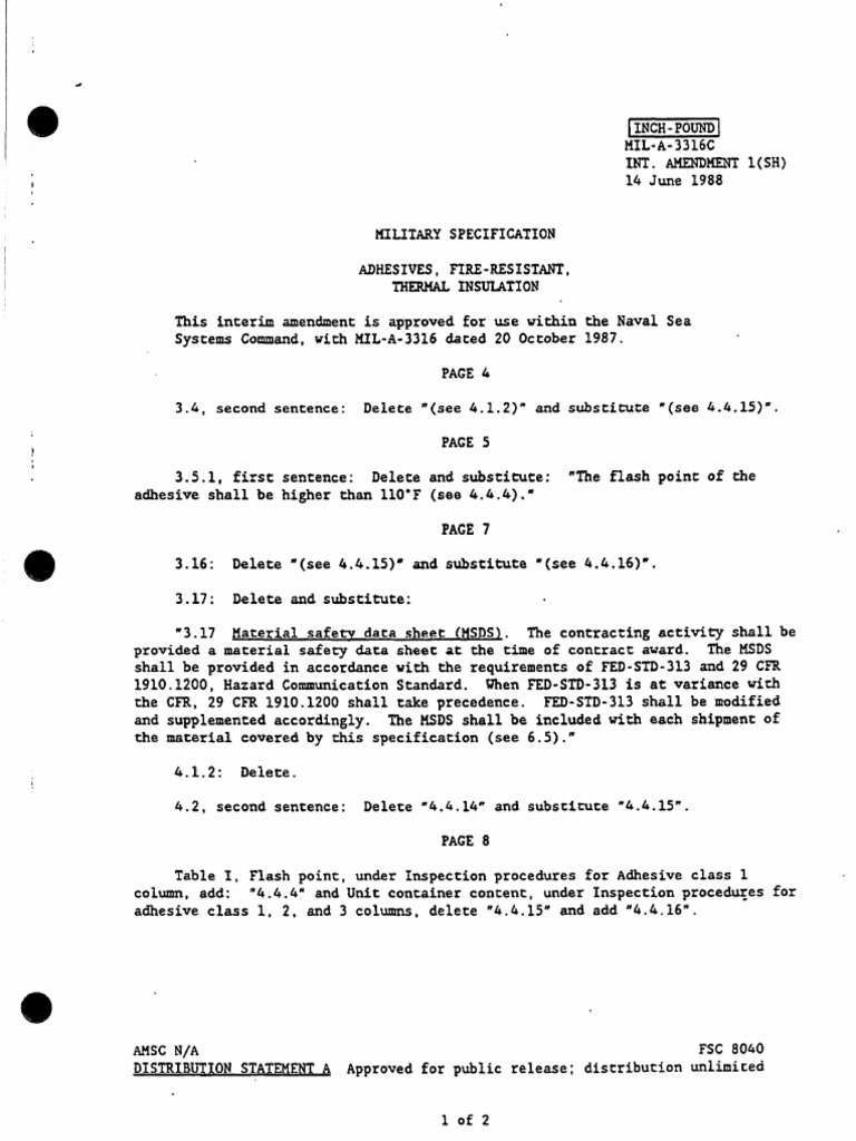 MIL-A-3316 Thermal Insulation Amendment | PDF