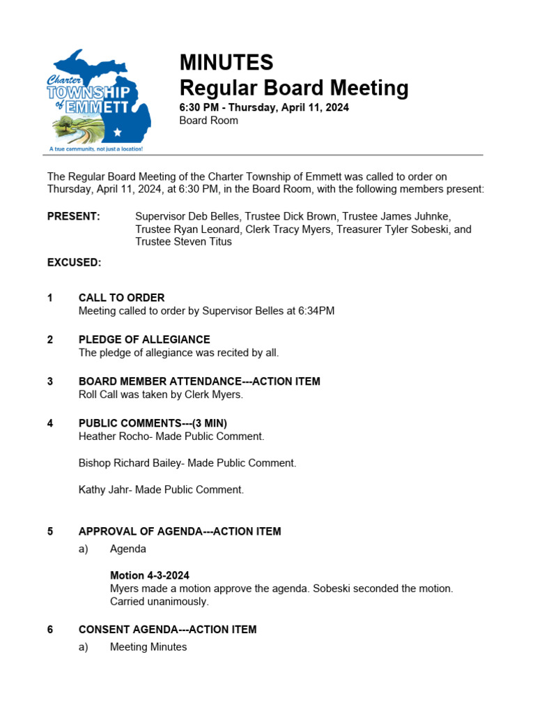 Evidence - Regular Board Meeting - 11 Apr 2024 - Minutes PDF | PDF ...
