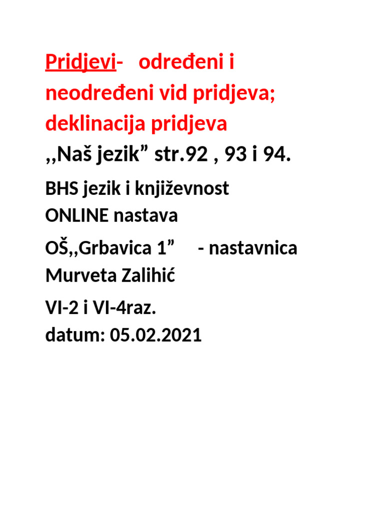 Pridjevi | PDF