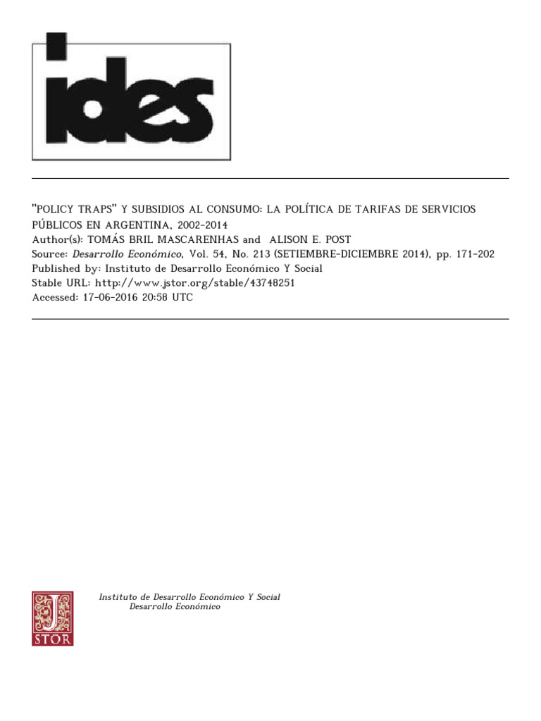 Brill Y Post 2014 Policy Traps Y Subsidios Al Consumo La Politica De