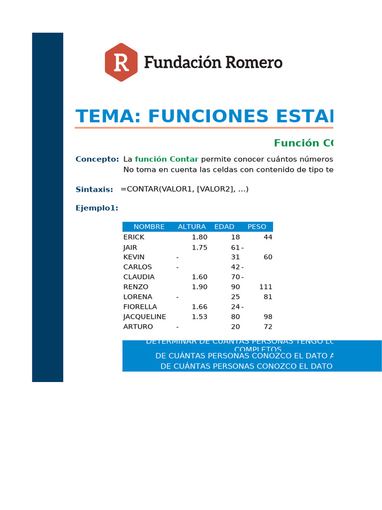 2. Funciones Estadísticas - Ejercicio | PDF