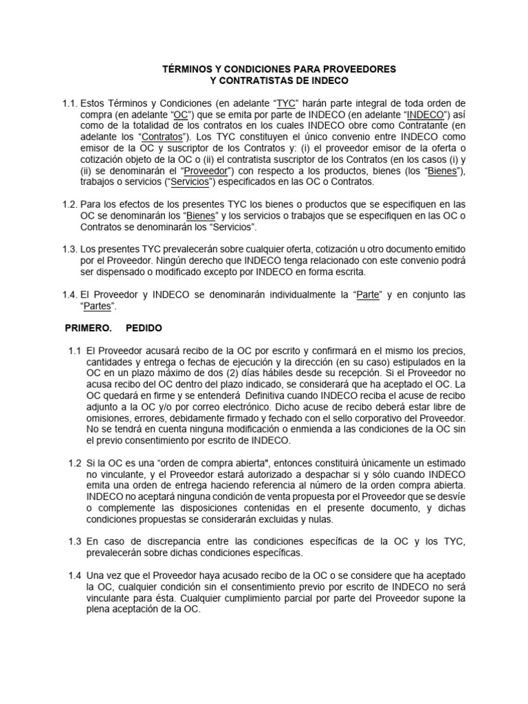 Terminos y Condiciones Compra 2023 - Indeco by Nexans | PDF | Seguro | Póliza de seguros