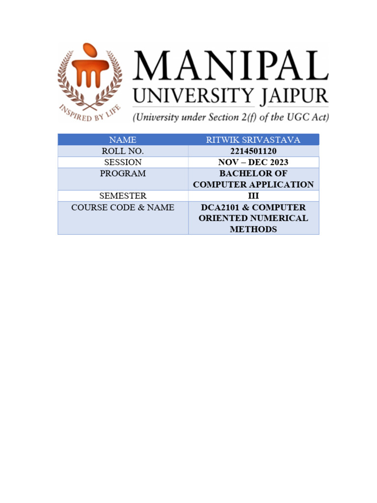 Dca2101 & Computer Oriented Numerical Methods - 240728 - 160951 | PDF