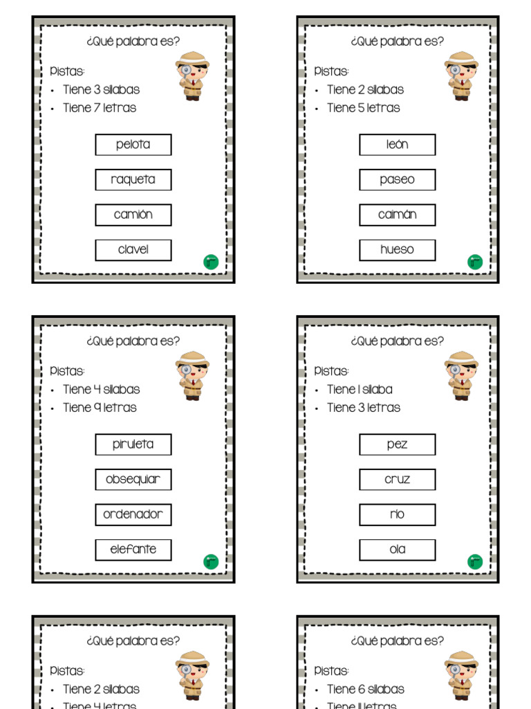 Juego de Palabras Pistas | PDF
