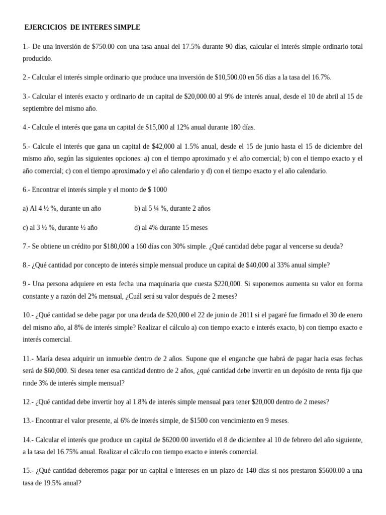Ejercicios - de - Interes - Simple SR | PDF