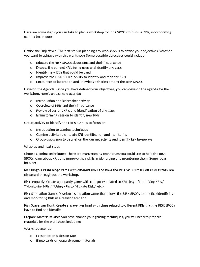 RISK SPOC workshop | PDF