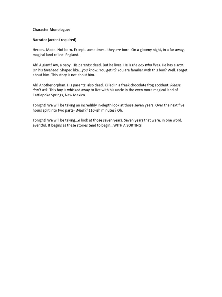 Puffs Character Monologues | PDF