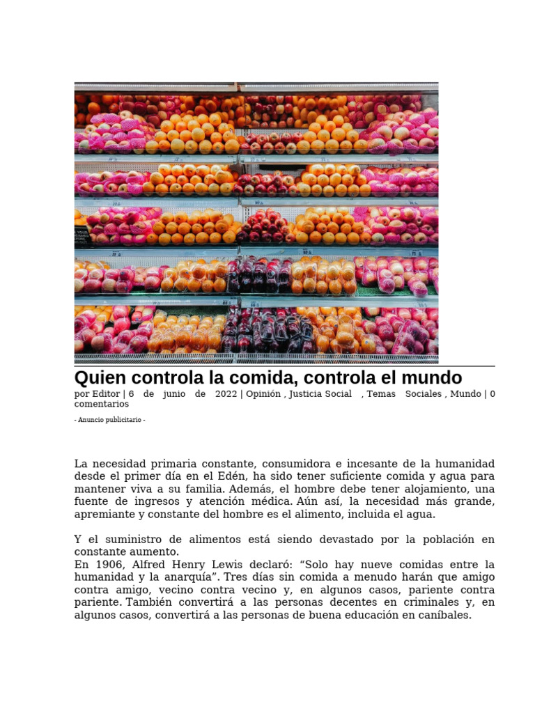 Quien Controla La Comida | PDF