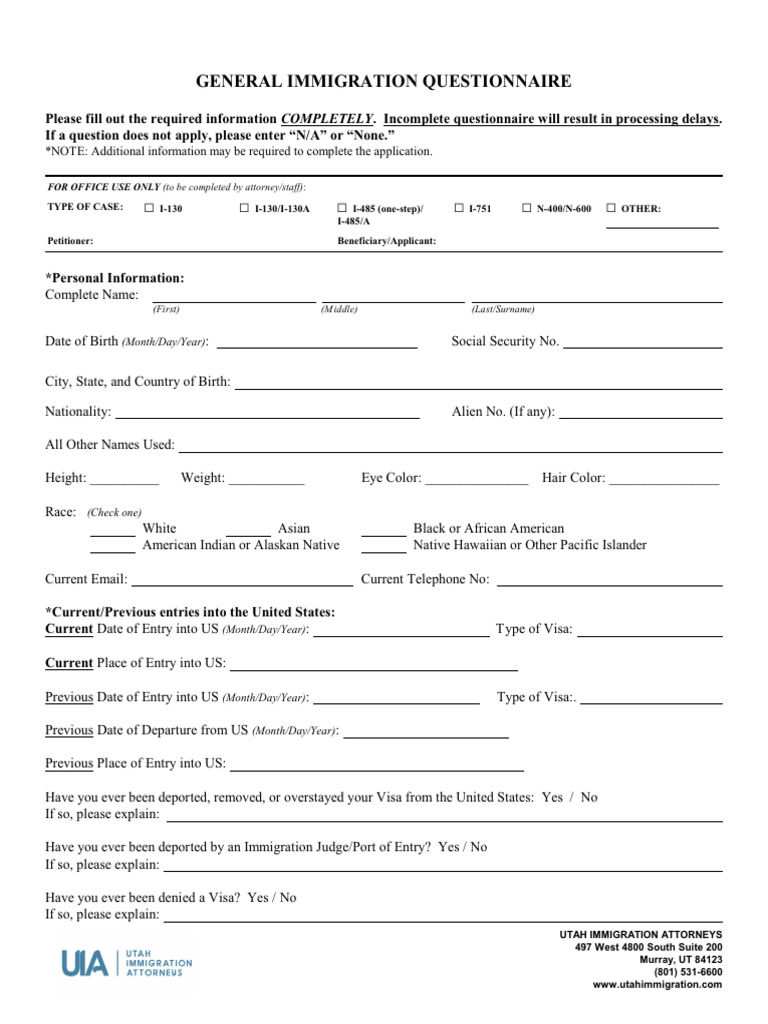 General Imm Questionaire | PDF | Race And Ethnicity In The United ...