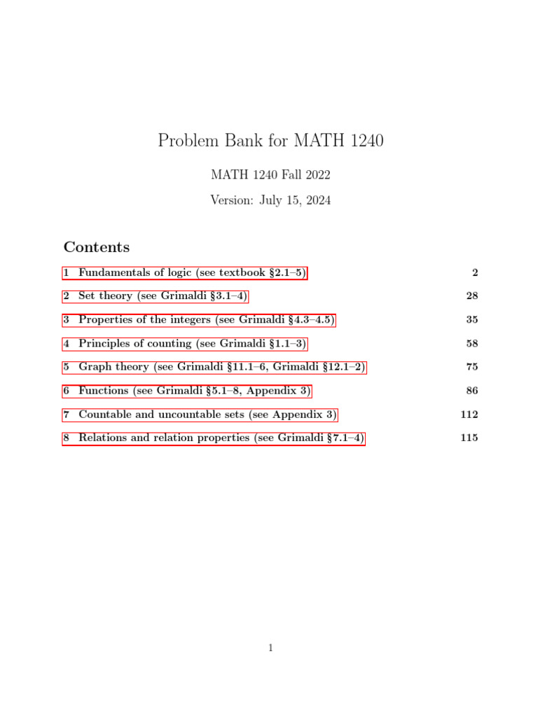 MATH1240W23 ProblemBank | PDF