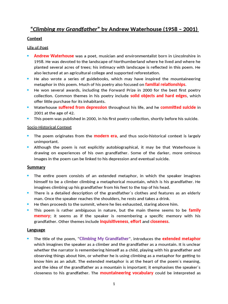 Climbing My Grandfather by Andrew Waterhouse | PDF