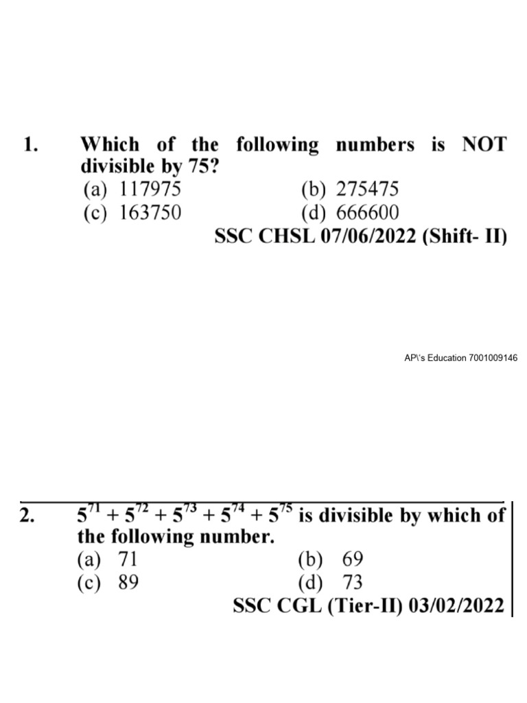 Number System, Divisibility. | PDF
