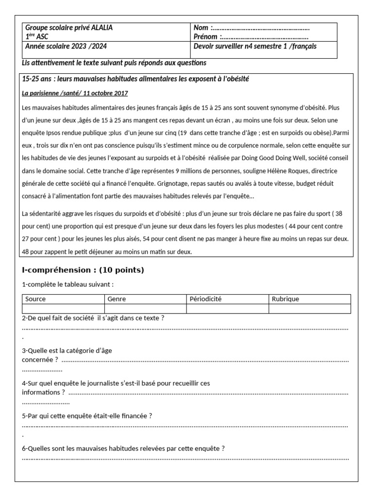 eval 1 semestre 2 | PDF