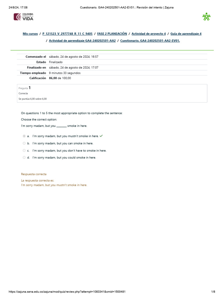 Cuestionario. GA4-240202501-AA2-EV01. - Revisión Del Intento - Zajuna | PDF | Relaciones ...