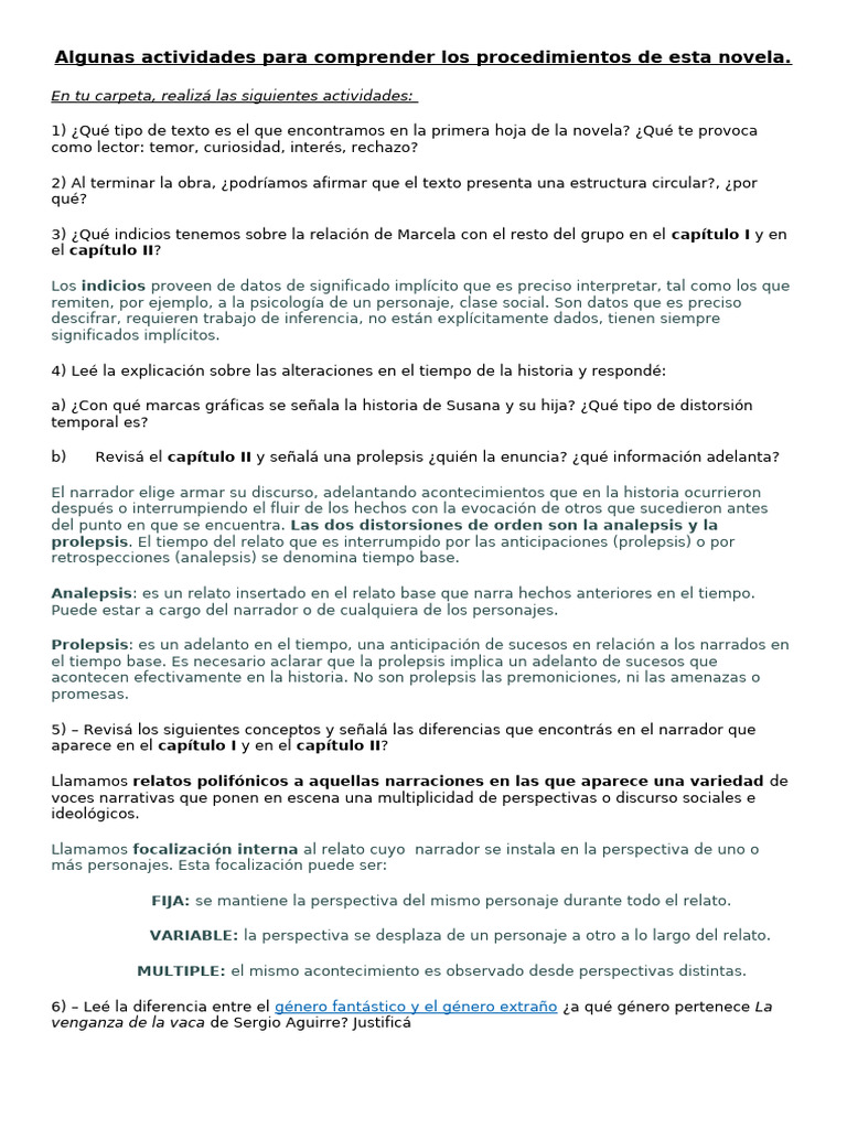 Algunas Actividades para Comprender La Venganza de La Vaca | PDF