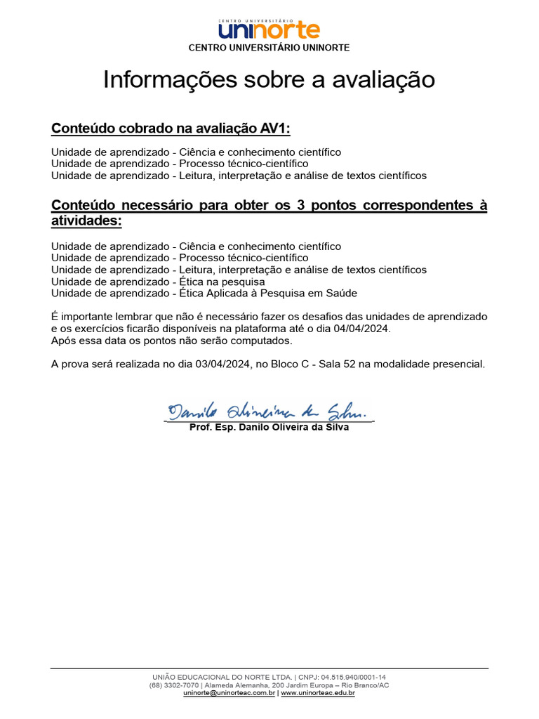 Aviso Prova AV1 | PDF