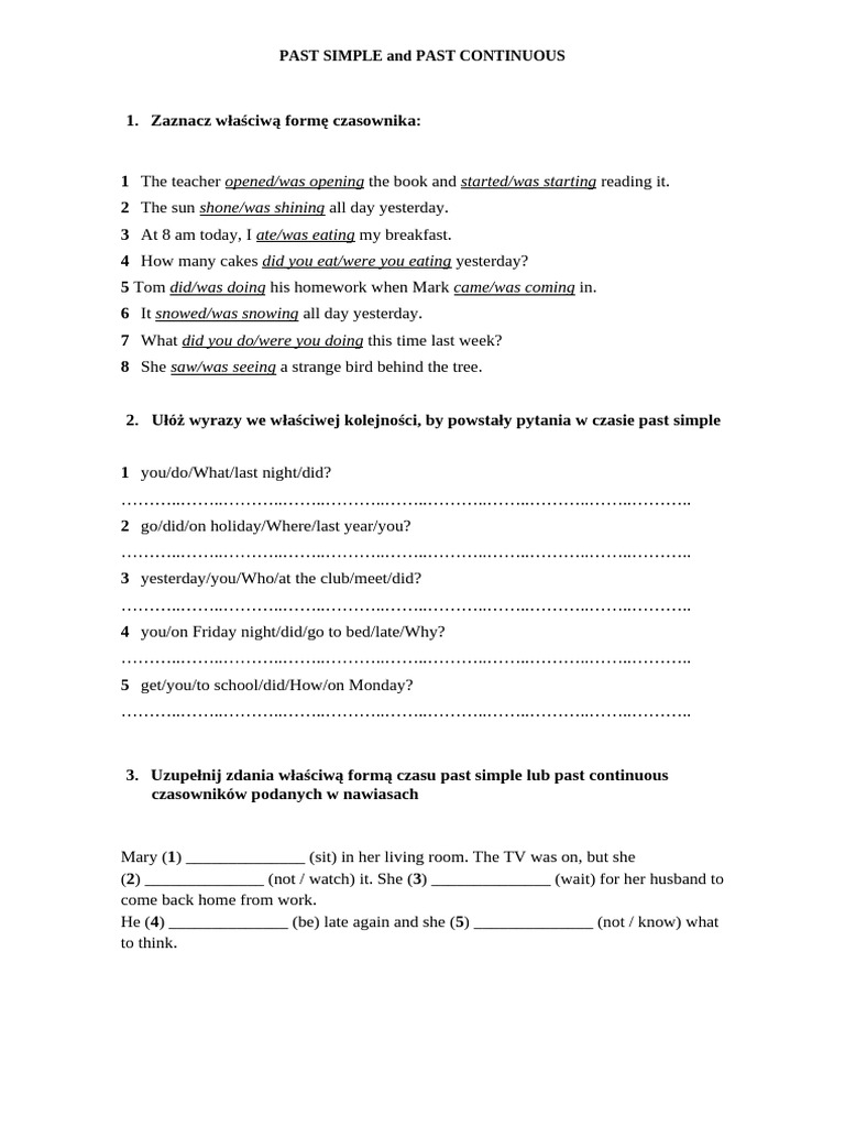 past simple-past continuous test | PDF