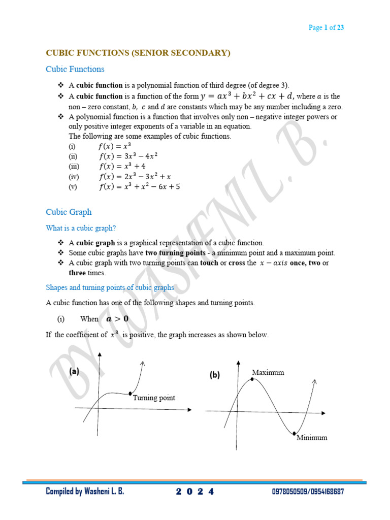 Cubic Functions Teaching Notes | PDF