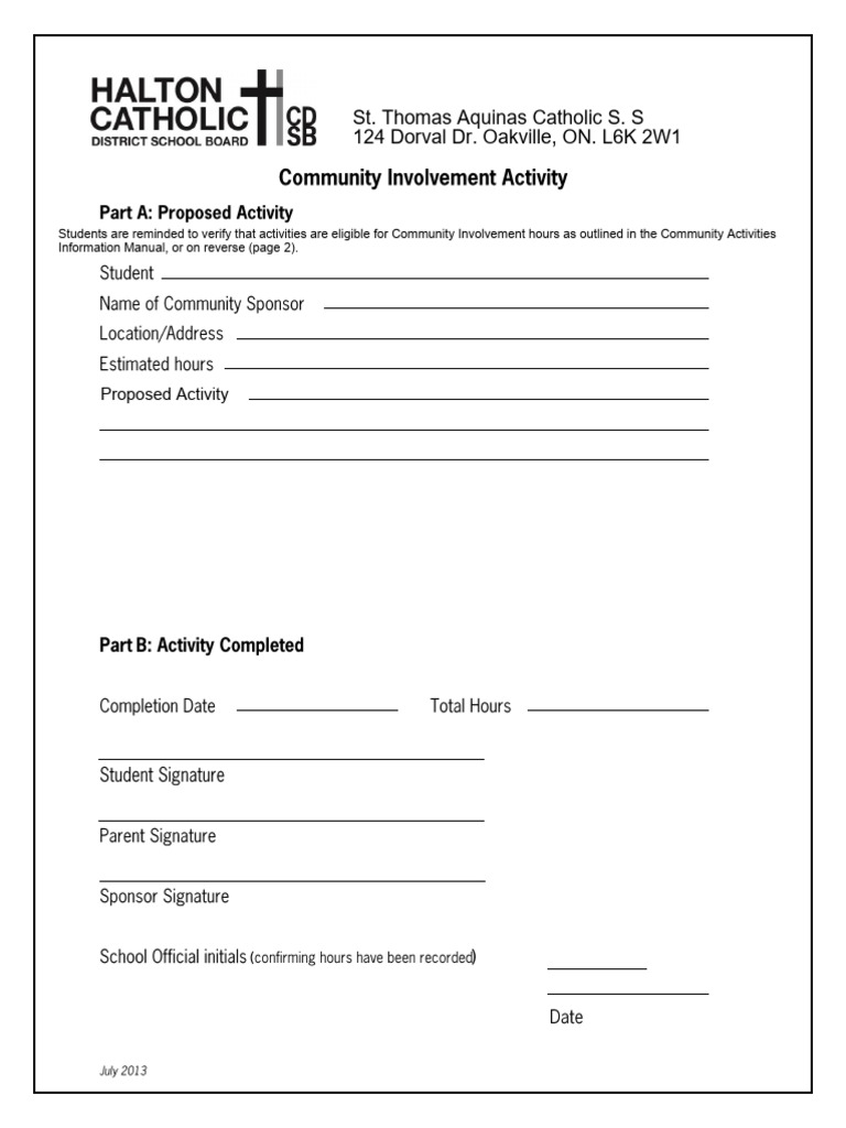 Community Involvement Activity Form STA | PDF