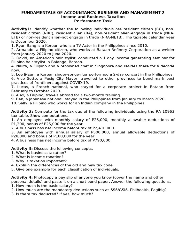 FABM2 Income and Business Taxation | PDF | Law