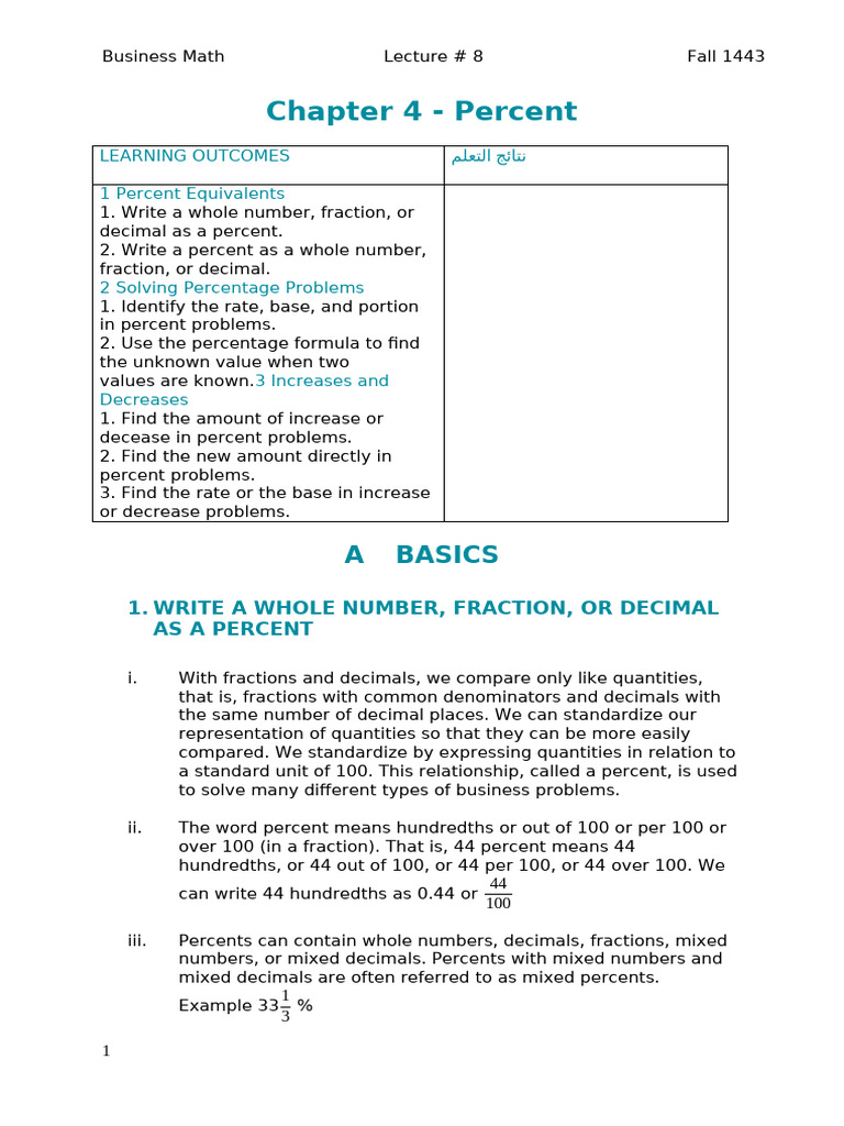 Chapter 4 Percent | PDF