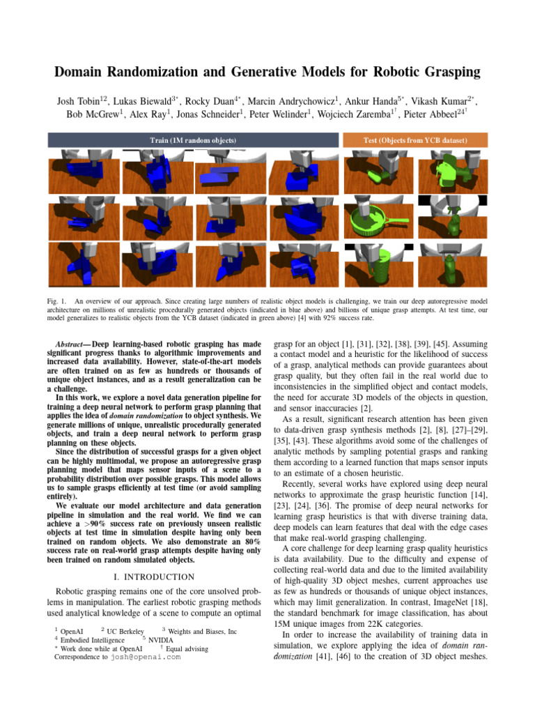 Domain Randomization and Generative Models For Robotic Grasping | PDF