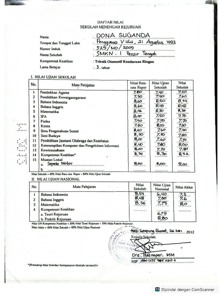 Daftar Nilai SMK DONA | PDF