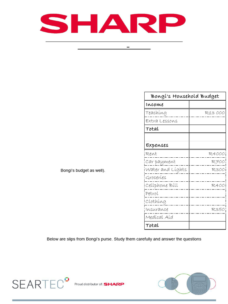 Worksheet 7 Financial Documents and Tariff Systems Grade 10 ...