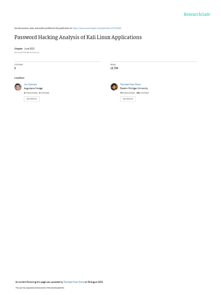 Accepted ICISS 2023 Jon Cathcart Password Hacking Analysis of Kali ...