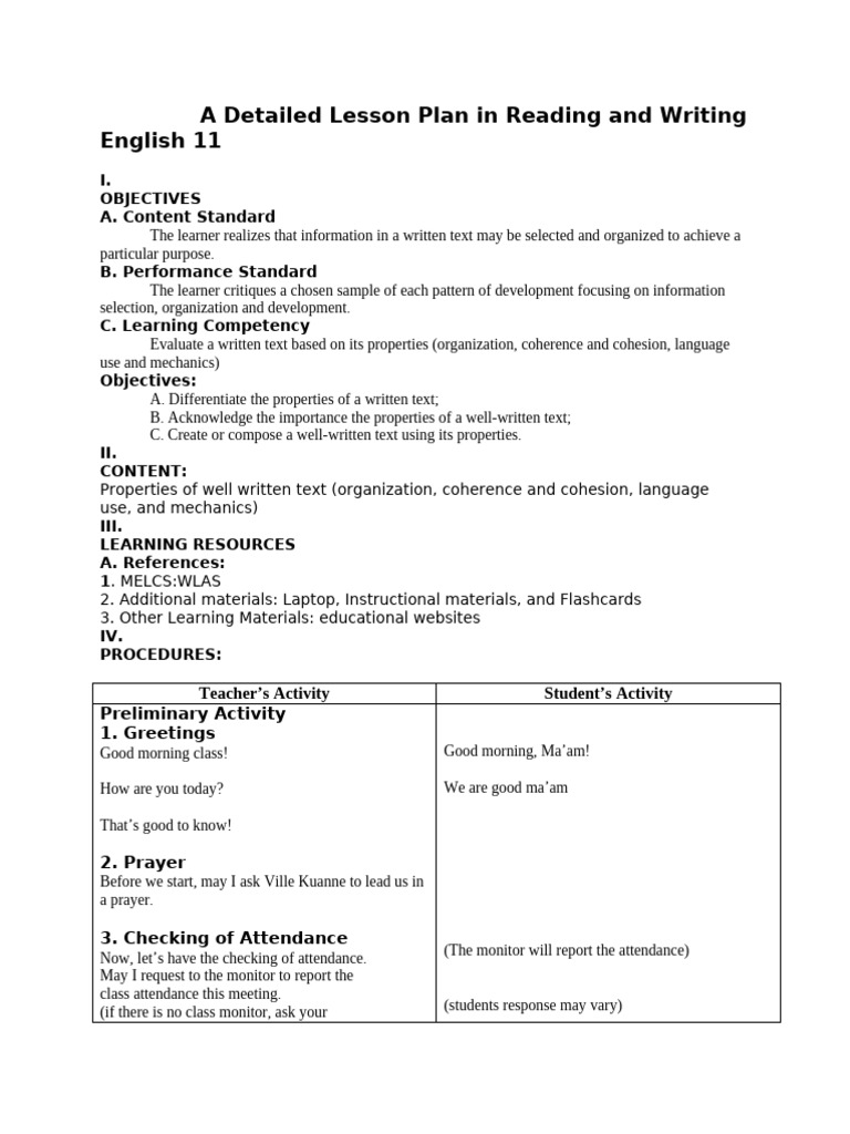 g11 Lesson Plan | PDF | Acronym | Lesson Plan