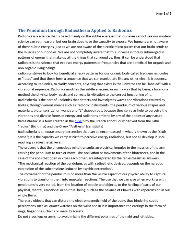 The Pendulum Through Radiesthesia Applied To Radionics | PDF ...