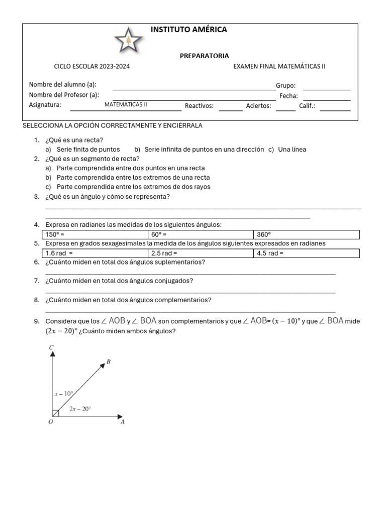 Examen Final de Mate 2.1 | PDF