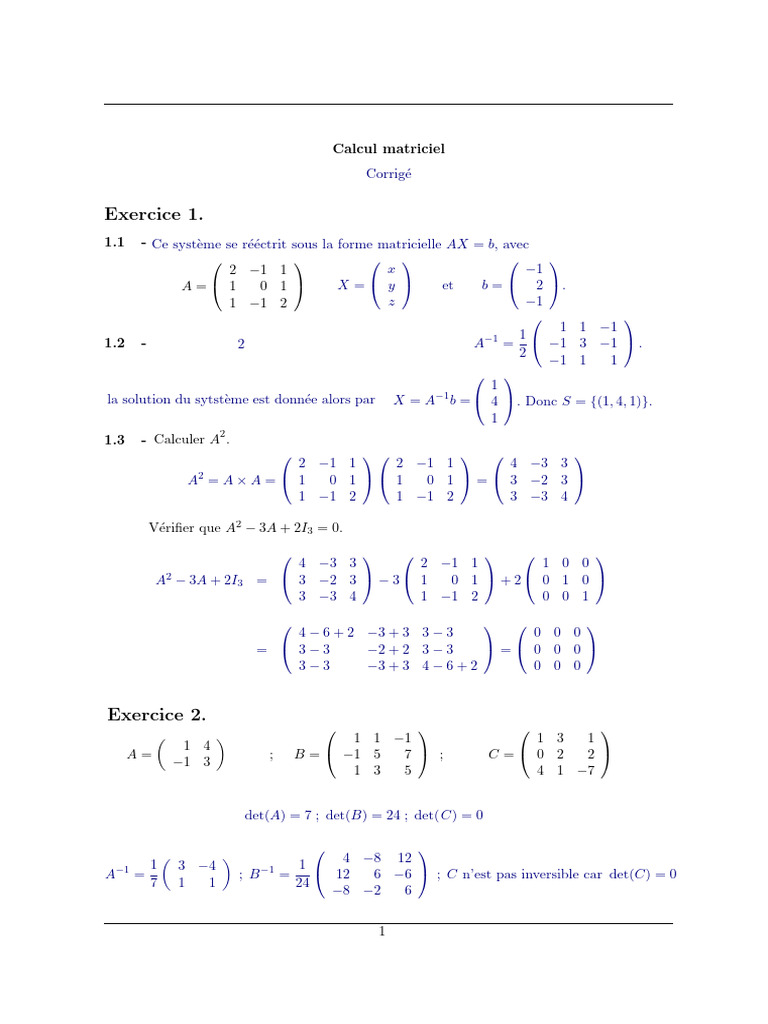 Corréction Série 2 Calcule Matricielle | PDF