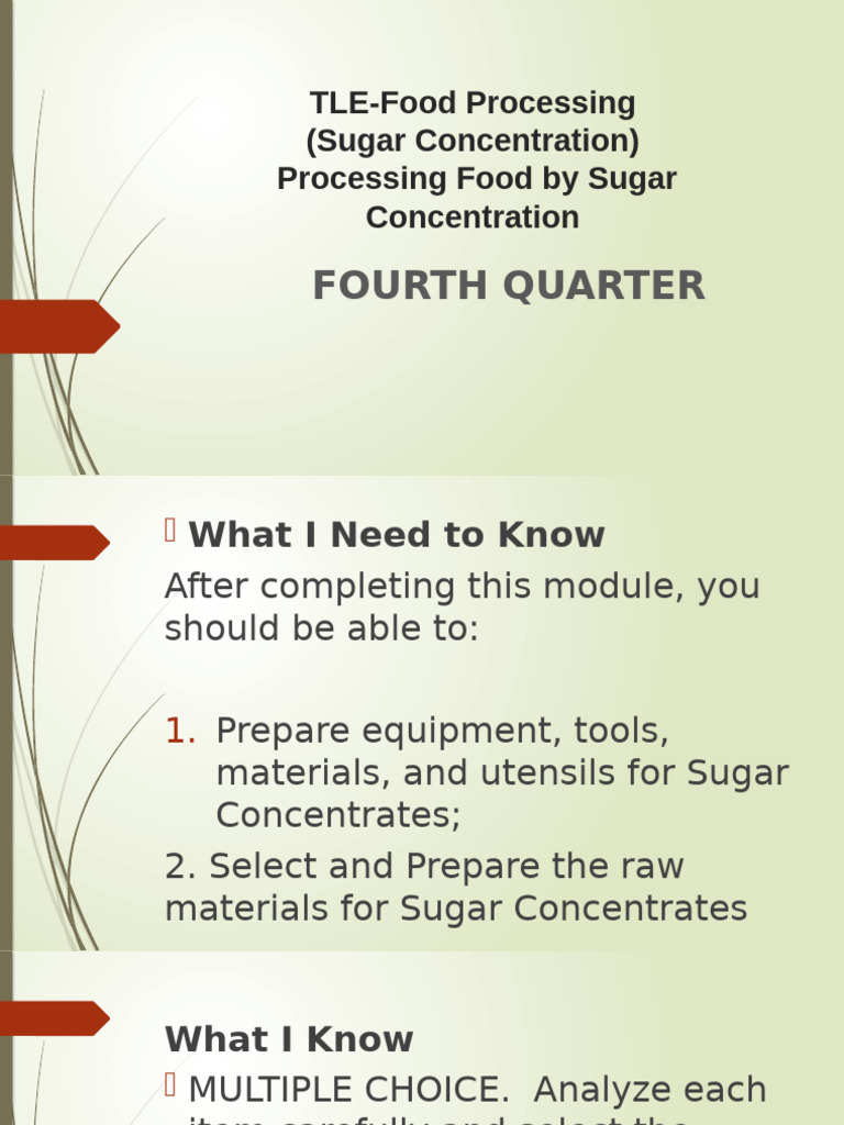 Tle 8 Module 1 Sugar Preservation 1 | PDF