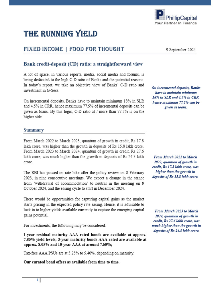 Running Yield 9th September 2024 | PDF | Banks | Finance & Money Management