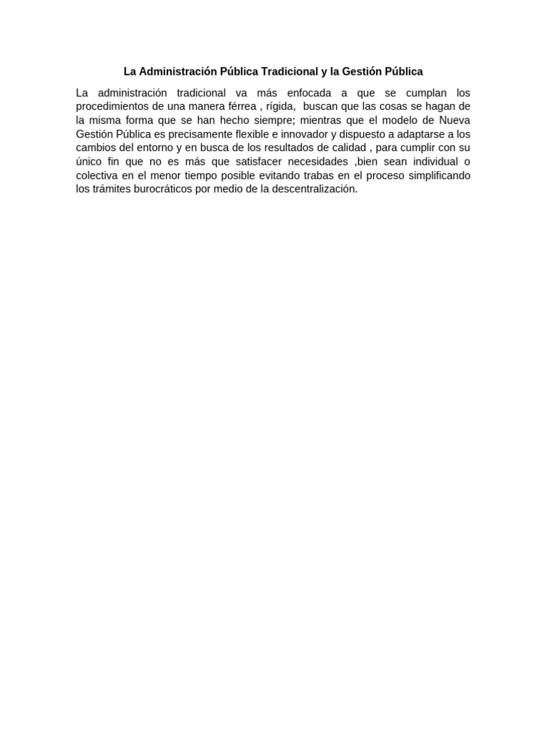 La Administración Publica Tradicional y La Gestión Publica | PDF