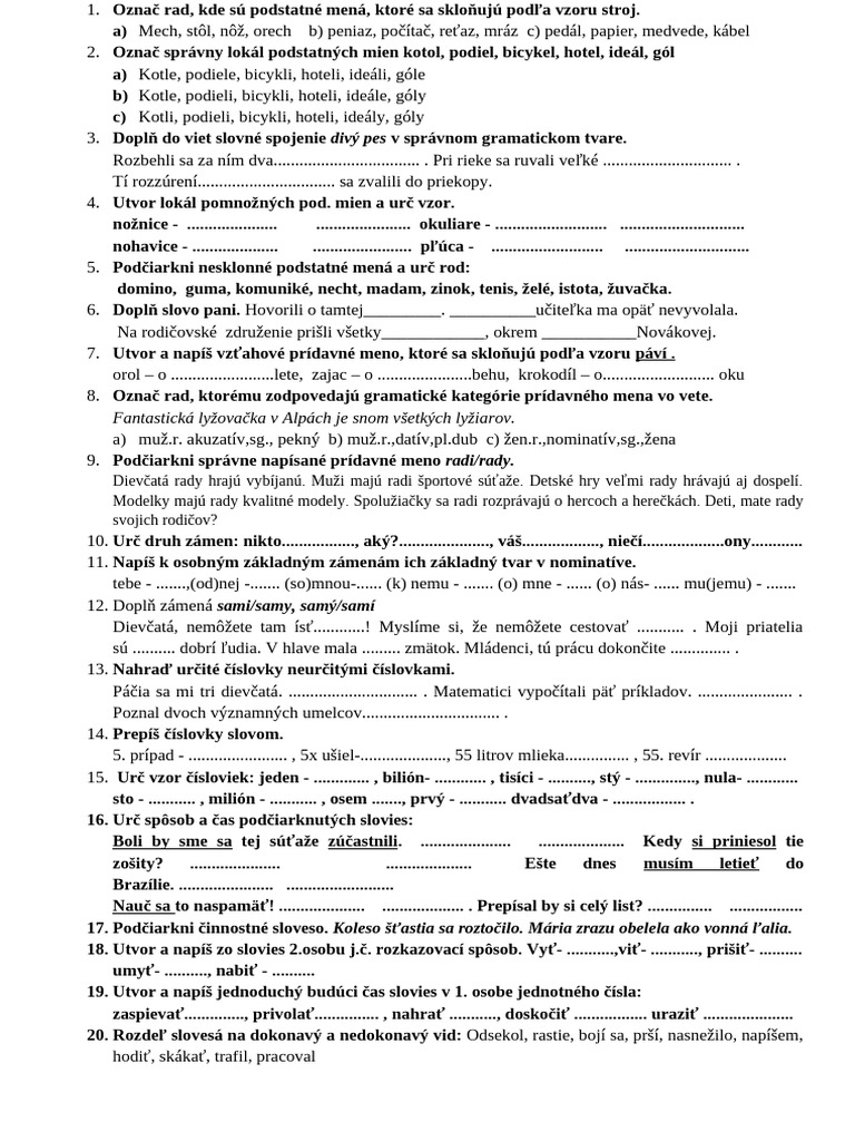 Ohybné Slovné Druhy - Opakovanie-2 | PDF