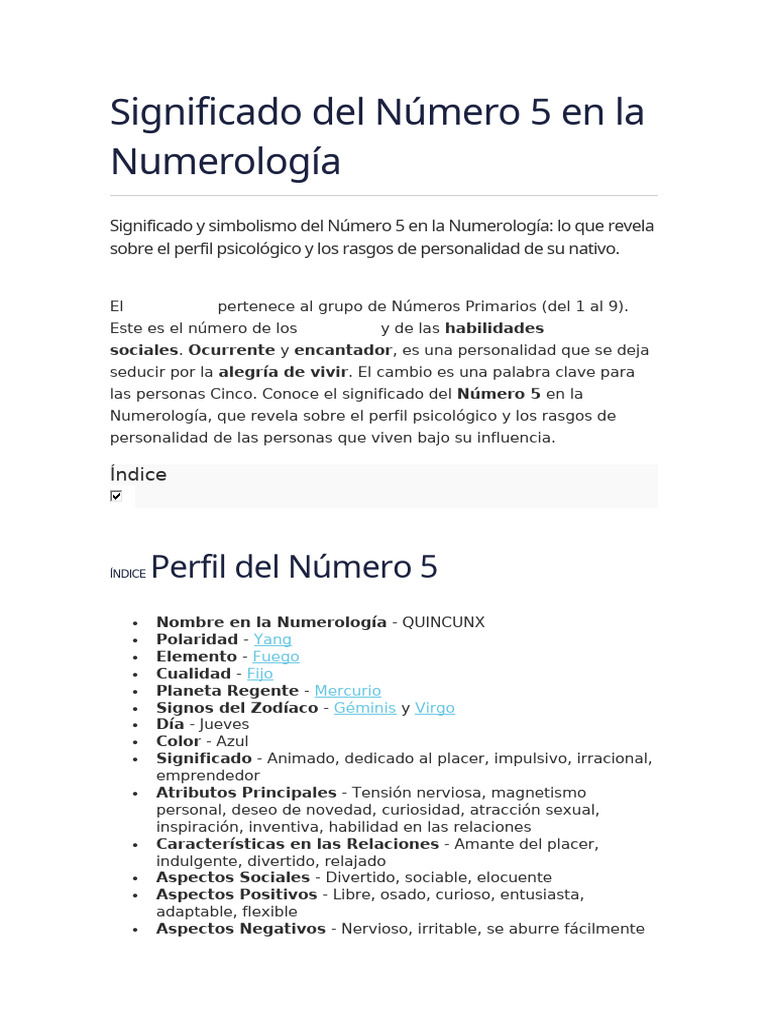 Significado Del Número 5 en La Numerología | PDF