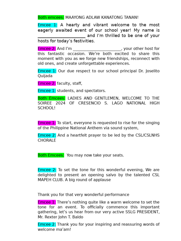 Induction and Acquaintance Party Script | PDF