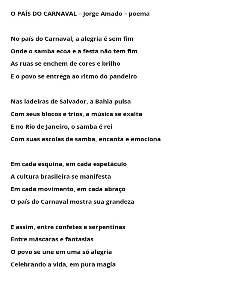 O País Do Carnaval - Jorge Amado - Poema | PDF