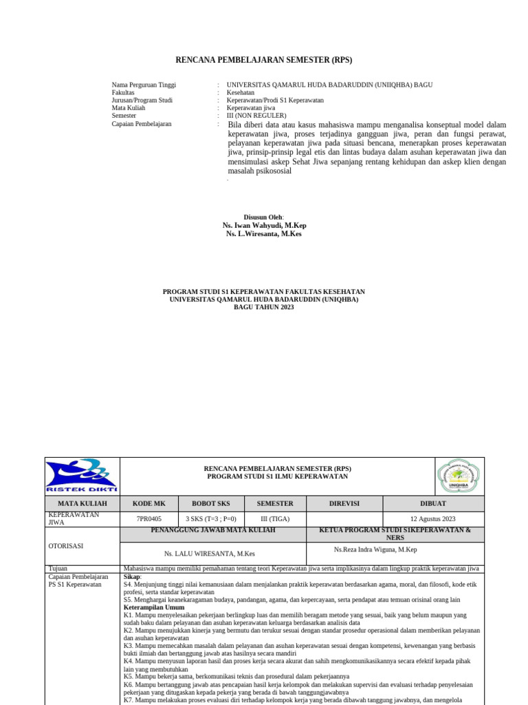 RPS Kep. Jiwa Reg SMTR Iv 2024 | PDF