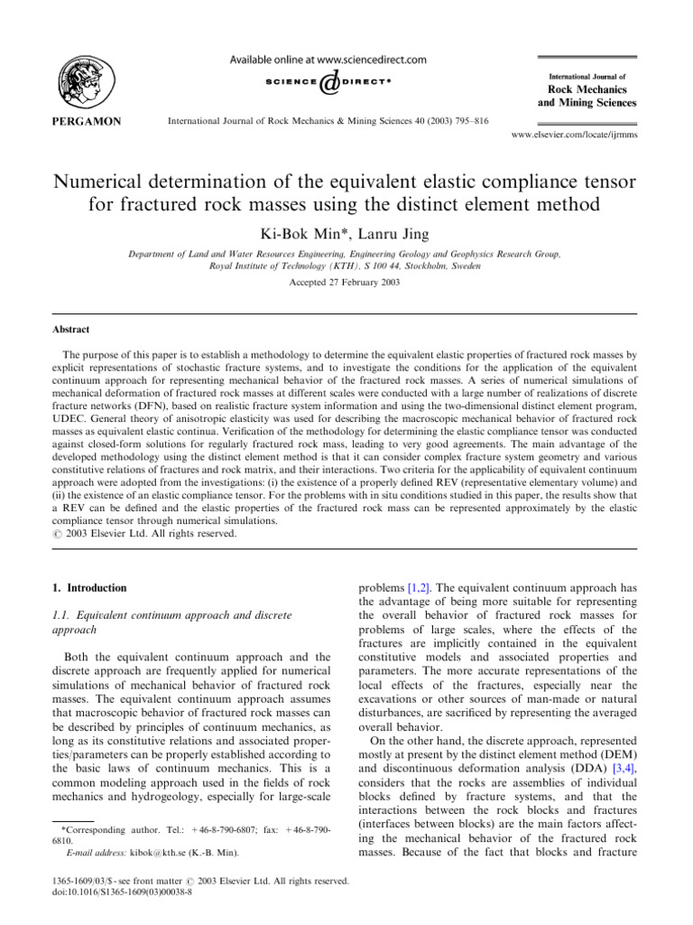 Numerical Determination of The Equivalent Elastic Compliance Tensor For Fractured Rock Masses ...