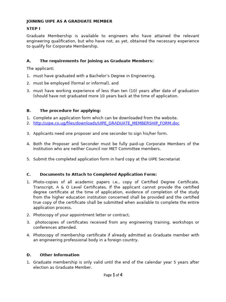 Guidelines For Joining Uipe As A Graduate Member Revised Sept 2023 | PDF