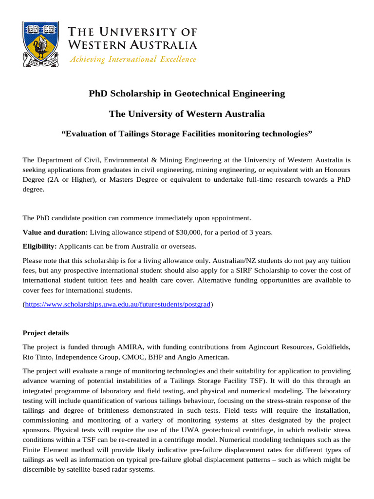 PHD Scholarship in Geotechnical Engineering | PDF