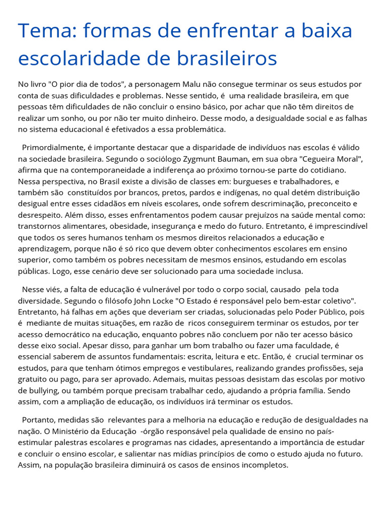 Tema Medidas para Combater A Pobreza Menstrual No Brasil - 20240909 ...