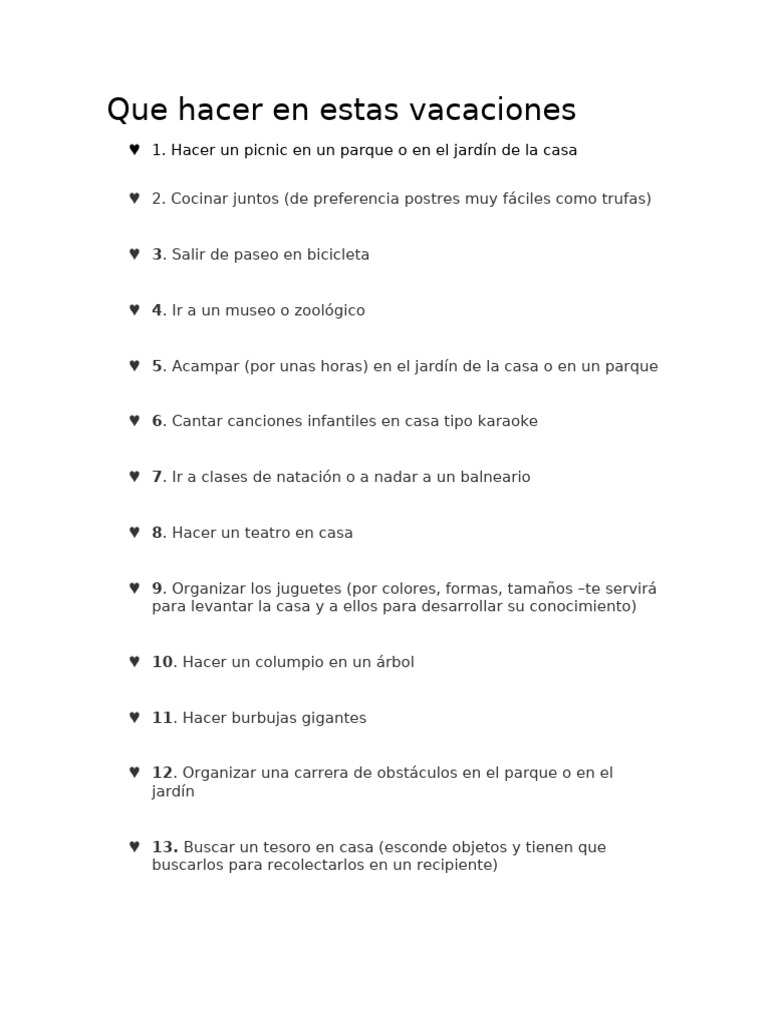 Que Hacer en Estas Vacaciones | PDF