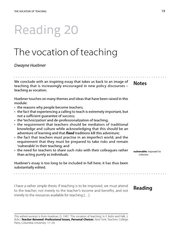 Being A Teacher Readings - Section Six - Reading 20 | PDF